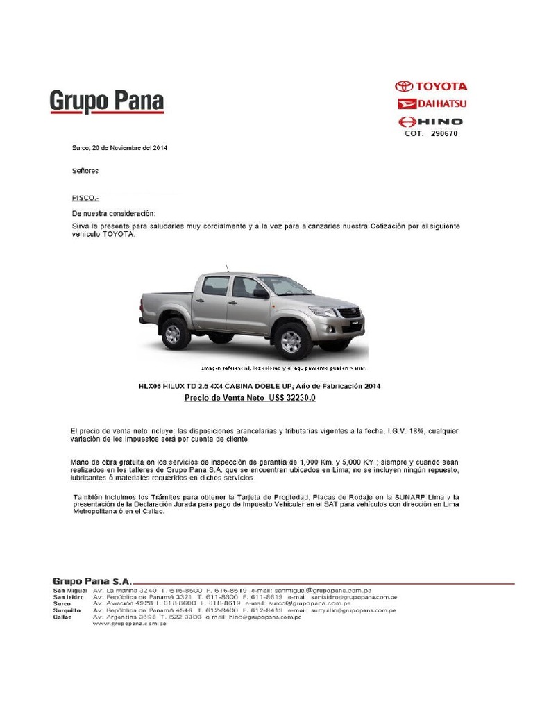 Proforma de Toyota | PDF