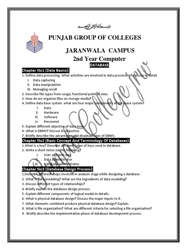 2nd Year Computer Long Questions | PDF | Databases | C (Programming Language)