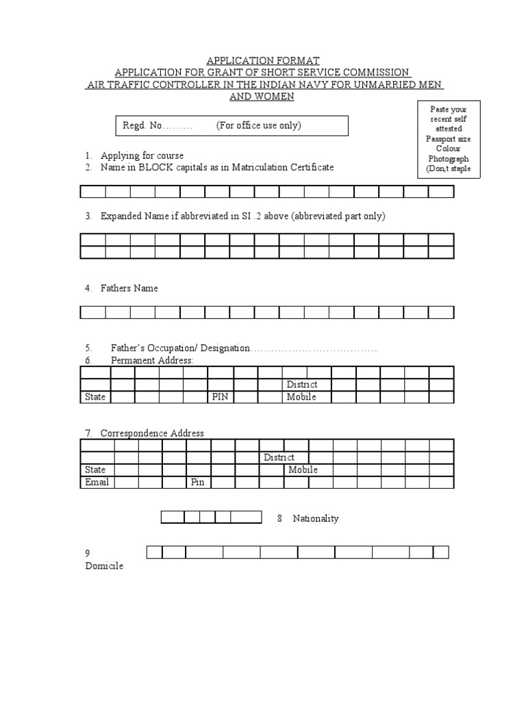 Indian Navy Short Service Application | PDF | Government Information ...