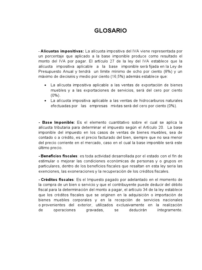 GLOSARIO | PDF | Impuestos | Impuesto al valor agregado