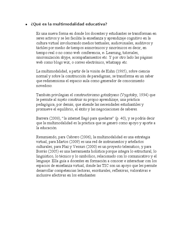 Qué Es La Multimodalidad Educativa | PDF | Constructivismo (filosofía de la educación) | Cognición