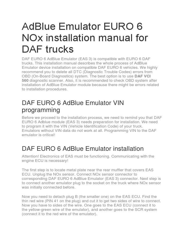 DAF EURO 6 AdBlue Emulator Guide | PDF | Computer Engineering | Vehicle Technology