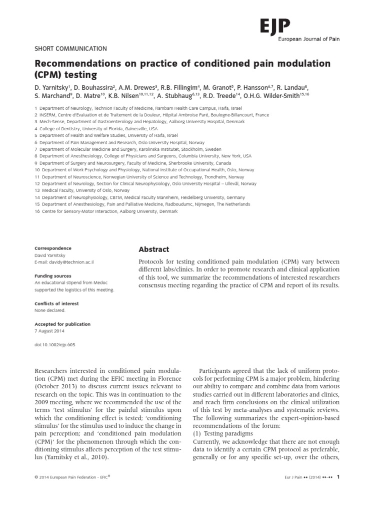 Recommendations On Practice of Conditioned Pain Modulation (CPM ...