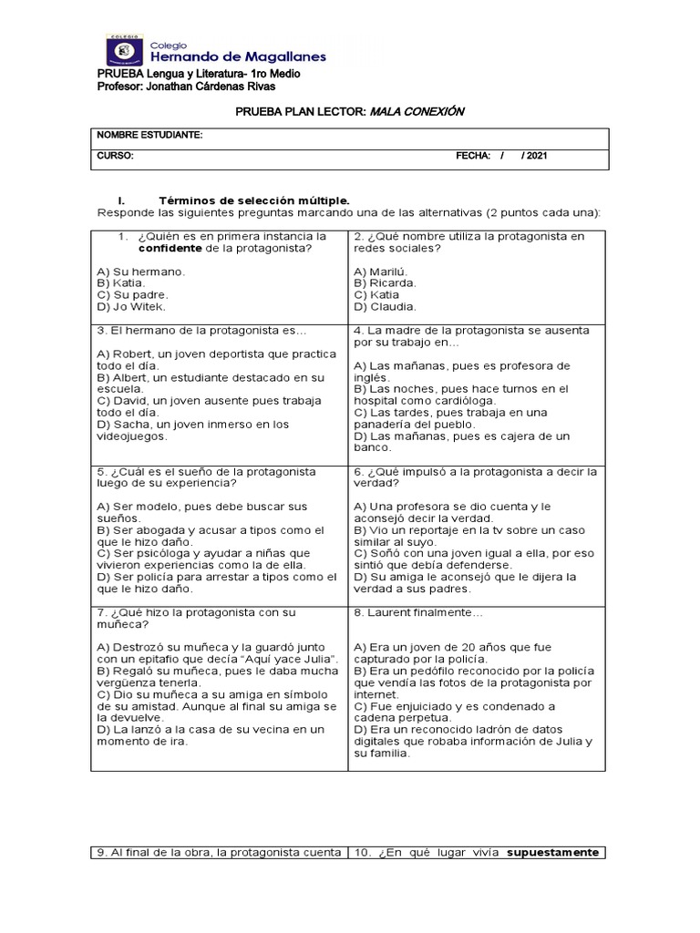 Prueba Plan Lector - Mala Conexión | PDF