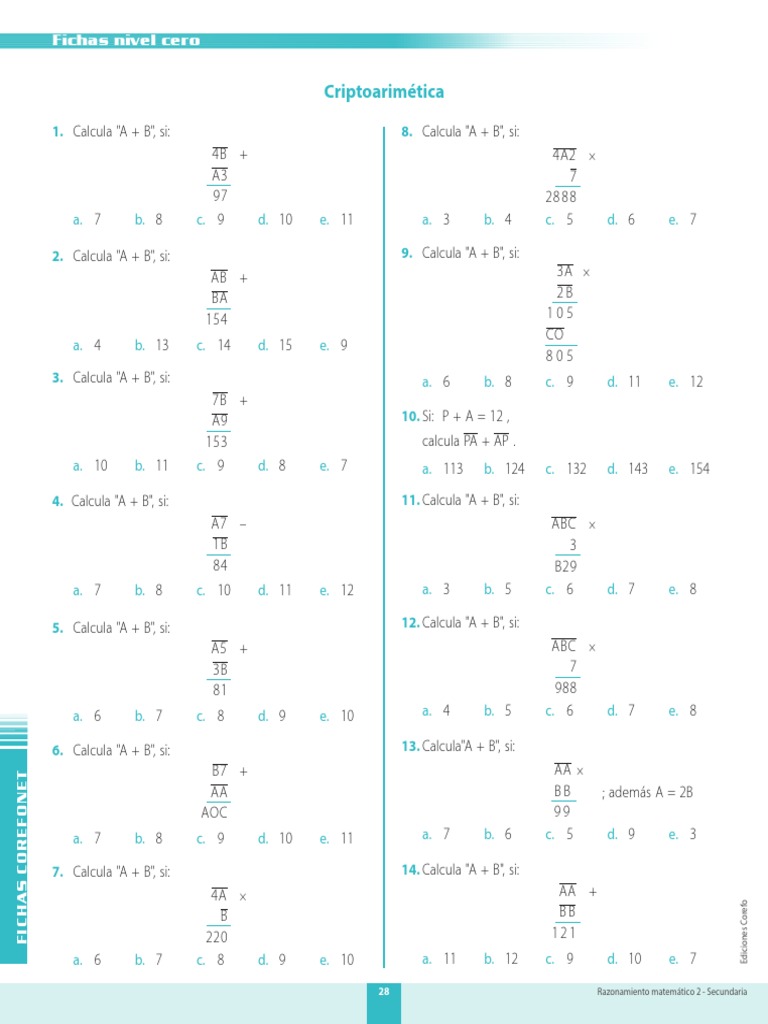 Ficha Nivel Cero Criptoaritmética | PDF