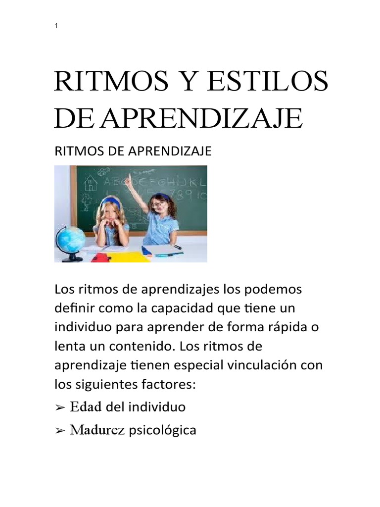 Ritmos y Estilos de Aprendizaje | PDF | Aprendizaje | Aprendiendo estilos