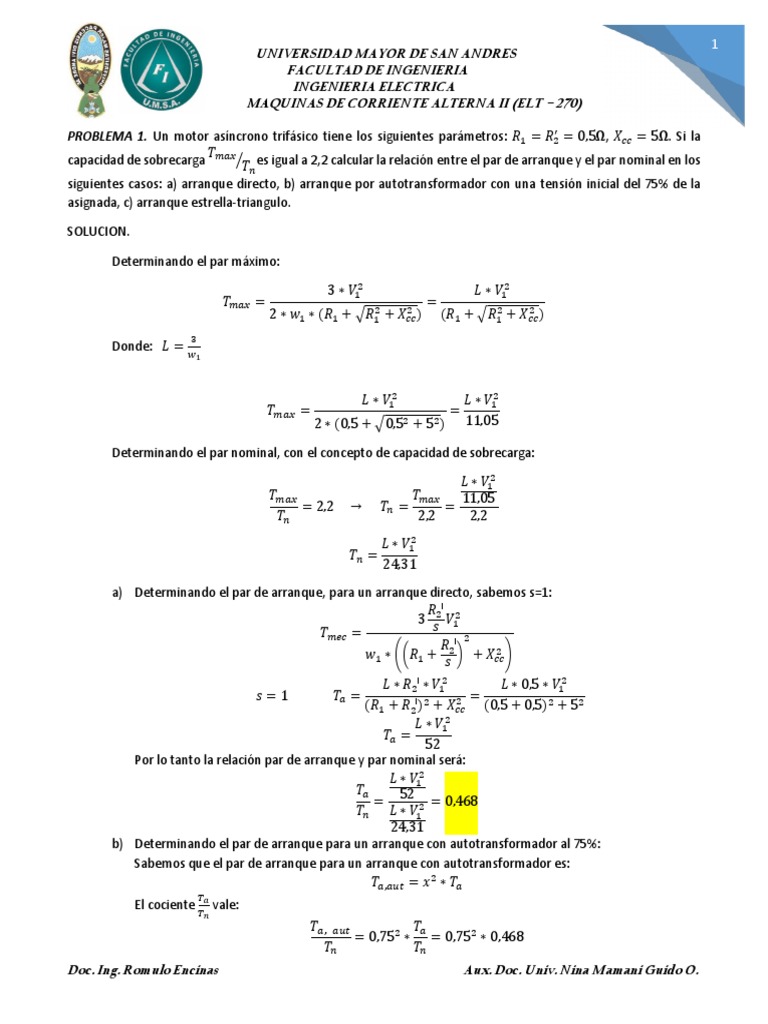 Ejercicios Resueltos Mot Asinc 2 | PDF | Ingeniería | Mecanica clasica