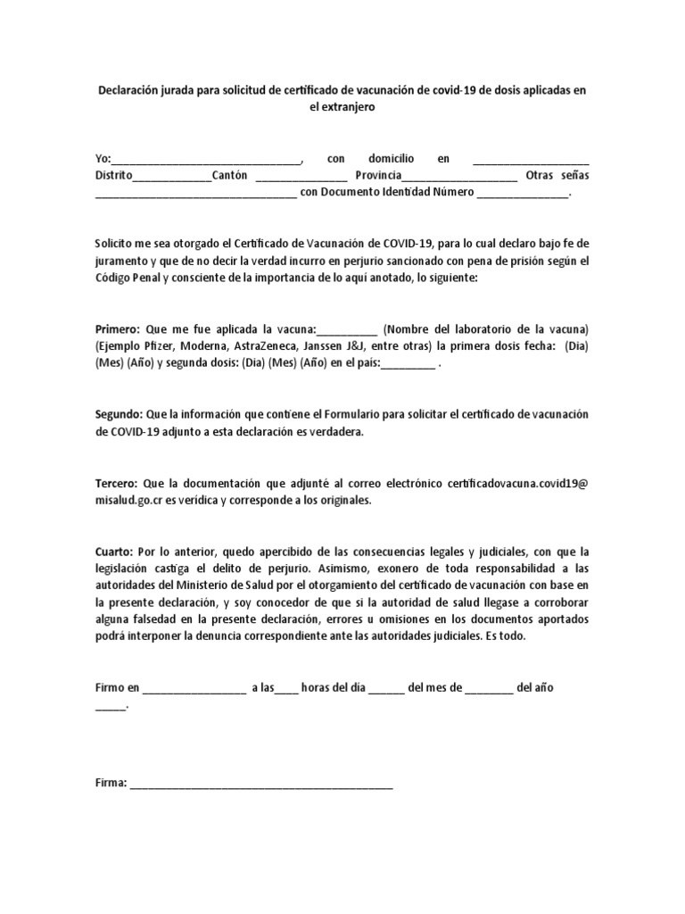 Declaracion Jurada Vacunas 10062021 | PDF | Derecho