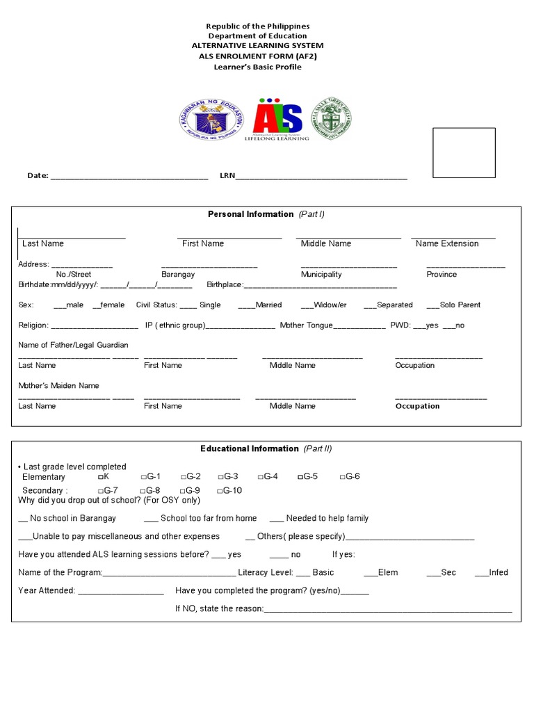 Personal Information (Part I) : Alternative Learning System Als ...