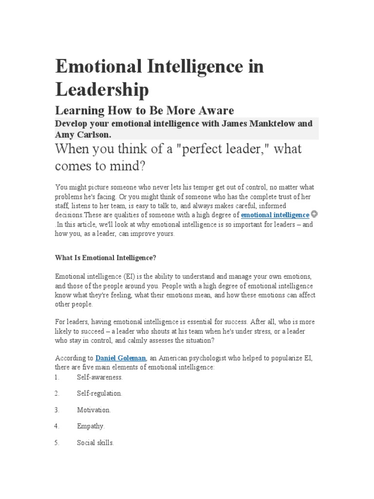 Emotional Intelligence in Leadership | PDF | Emotional Intelligence ...