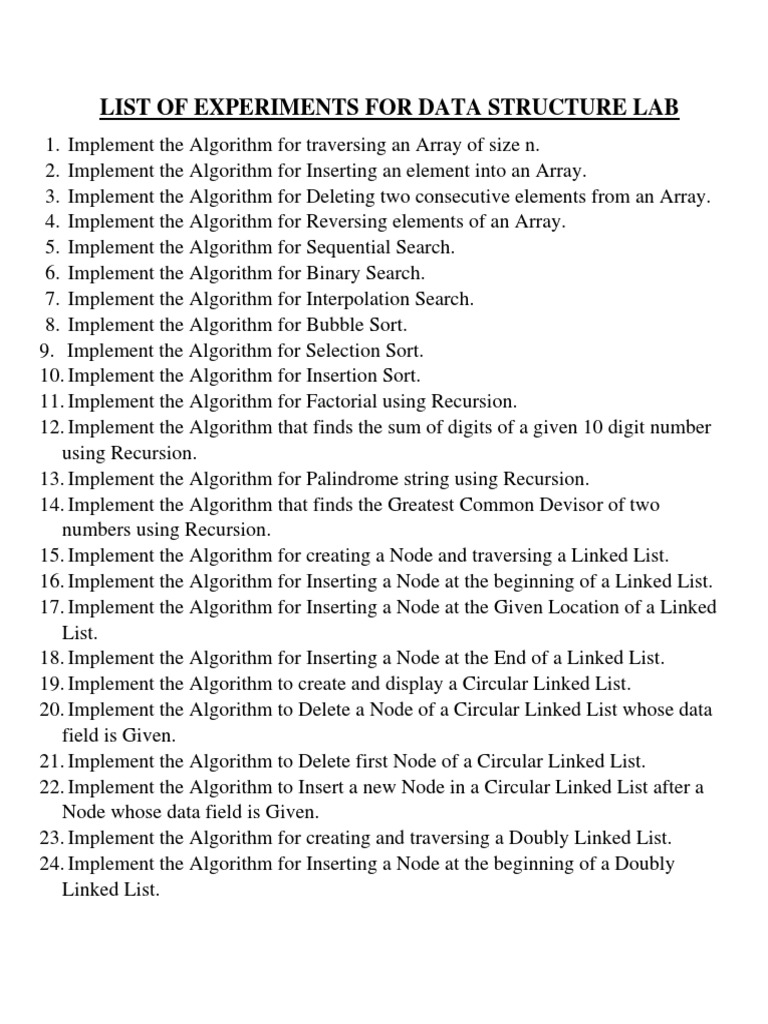 LIST OF EXPERIMENTS FOR D - S and C - P LAB | PDF | C++ | Computing
