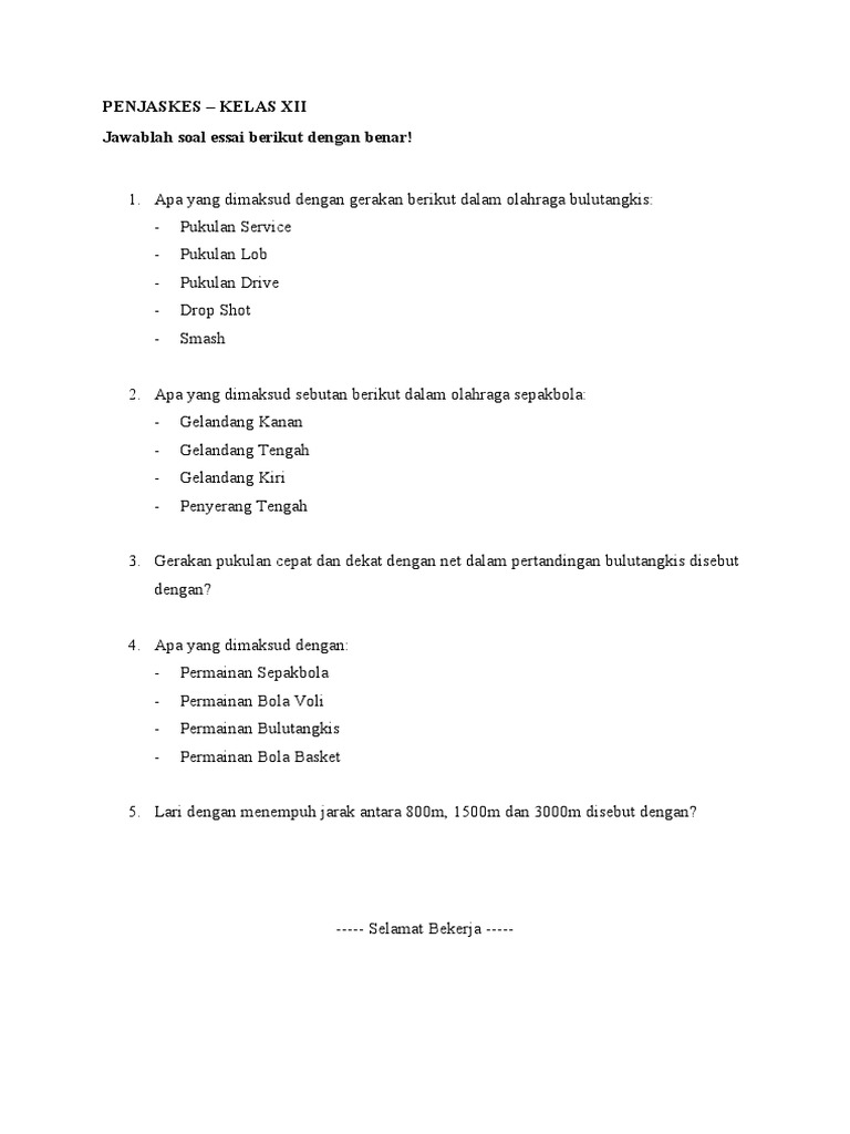 Soal Kelas Xii - Penjas | PDF