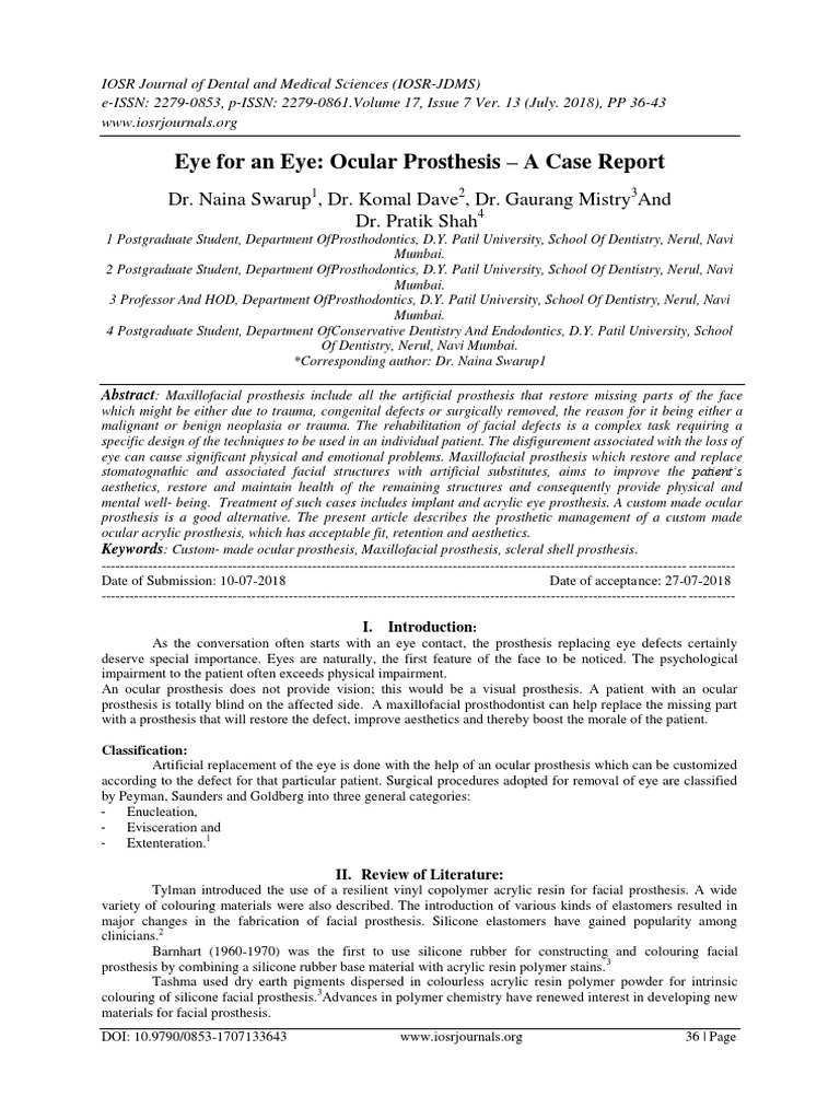 Eye For An Eye: Ocular Prosthesis - A Case Report | PDF | Prosthesis ...