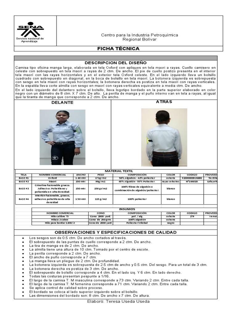 Ficha Tecnica Camisa Sena Ok | PDF | Ropa | Textiles