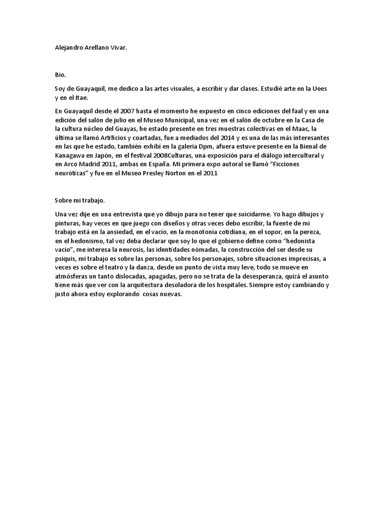 Alejandro Arellano Vivar Bio Obras | PDF