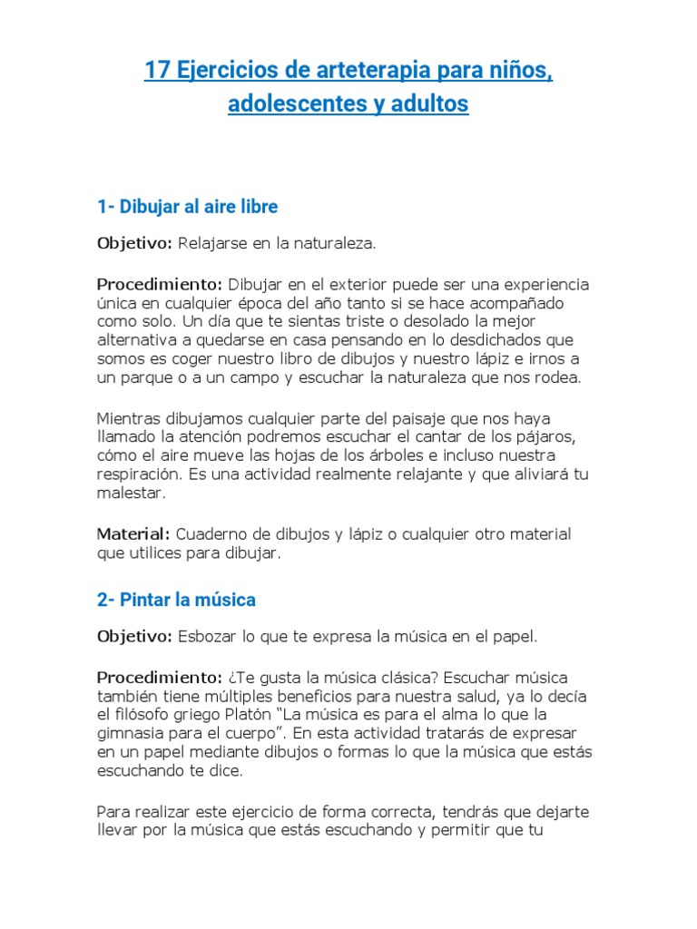 17 Ejercicios De Arteterapia Para Niños Pdf Naturaleza Dibujo