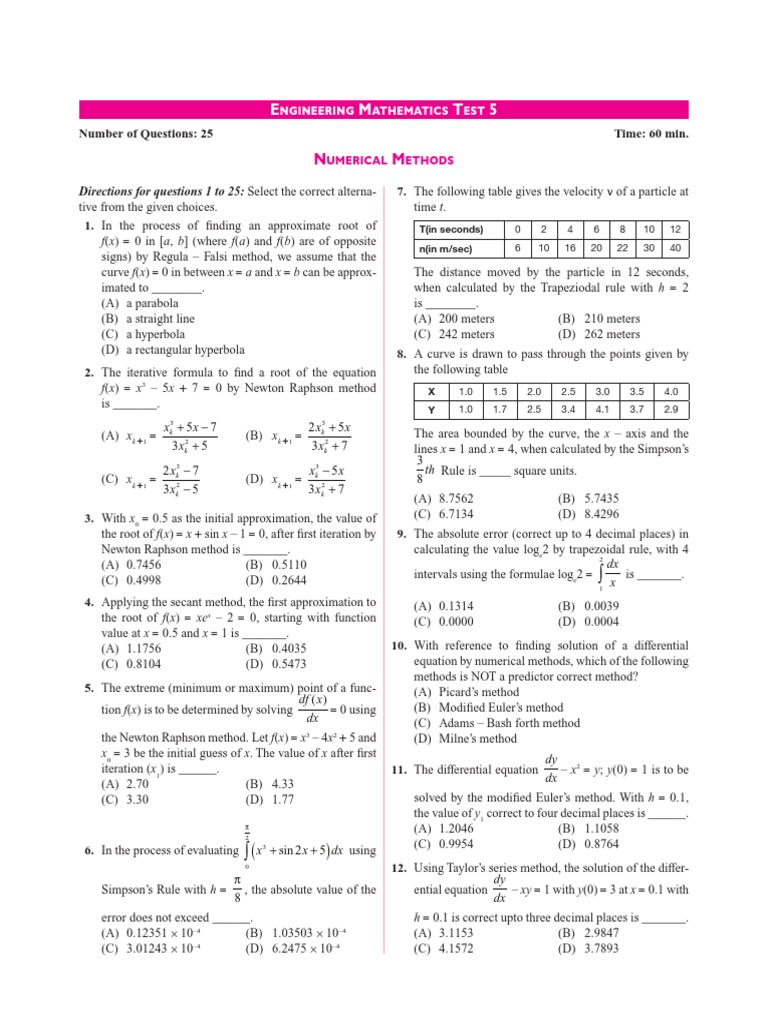 Engineering Mathematics Test 5: Numerical Methods | Download Free PDF ...