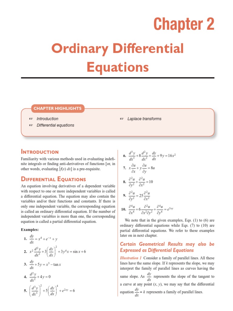 Ordinary Diff Erential Equations: Chapter Highlights | PDF | Equations ...