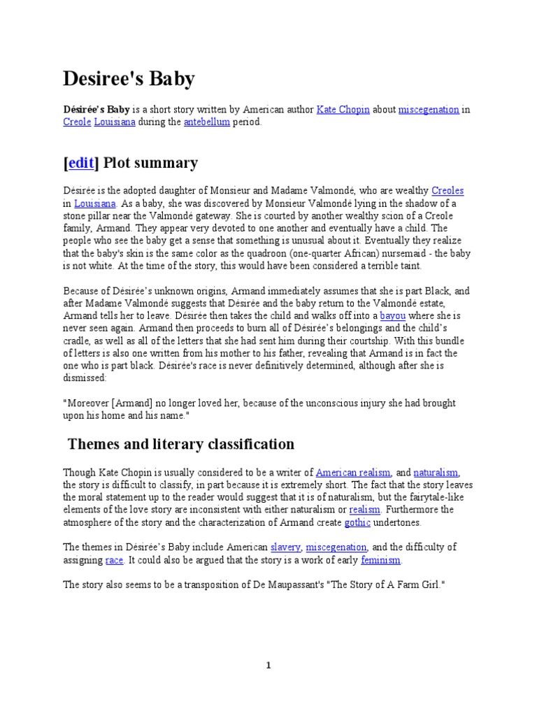 Desiree's Baby: Plot Summary | PDF | The Awakening (Chopin Novel)