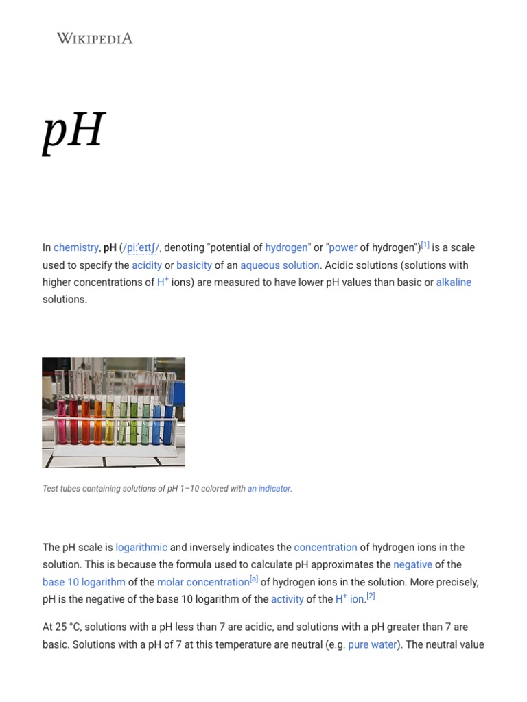Chemistry /pi Eɪtʃ/ Hydrogen Power Acidity Basicity Aqueous Solution H ...