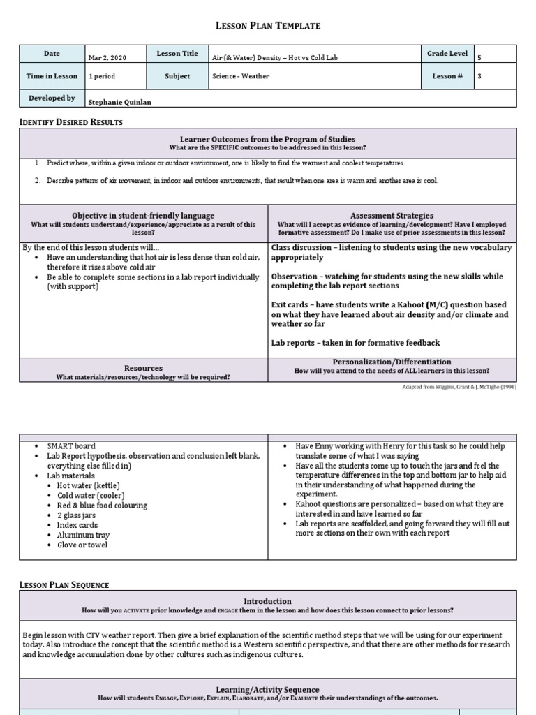Hot Vs Cold Lab Lesson Plan | PDF | Science | Psychological Concepts