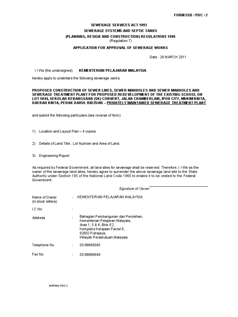 Signature of Owner: Borang PDC 2 | PDF | Sanitary Sewer | Hydraulic ...