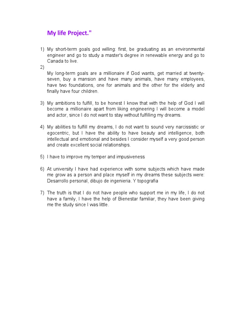 My Life Project | PDF