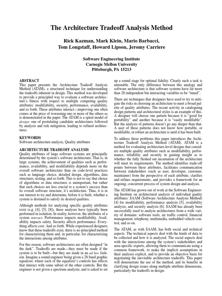 The Architecture Tradeoff Analysis Method | PDF | Software Architecture | Client–Server Model