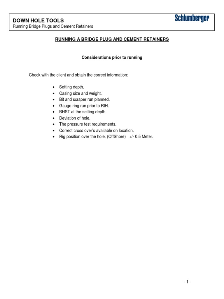 Bridge Plugs & Cement Retainers Guide | PDF | Casing (Borehole ...