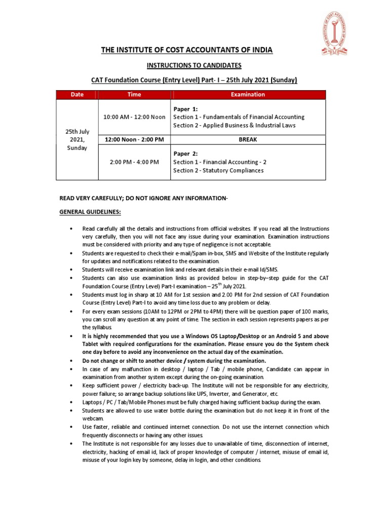 Final Instructions Cat Exam | PDF | Mobile App | Laptop