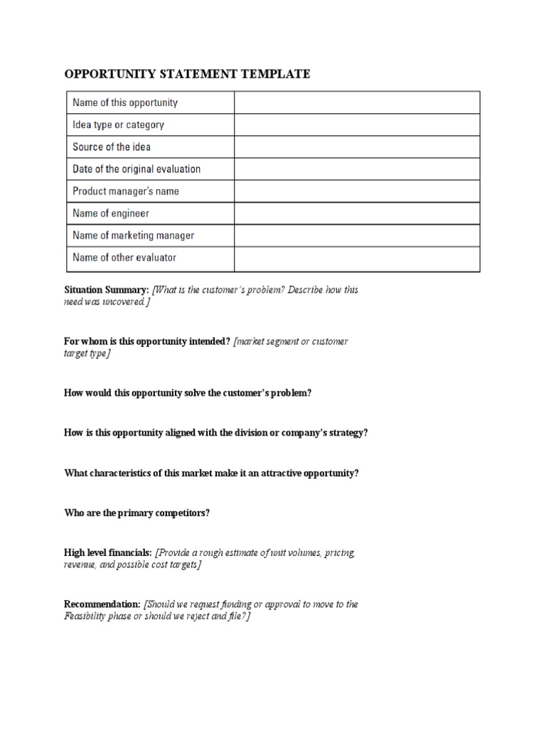 Opportunity Statement Template | PDF
