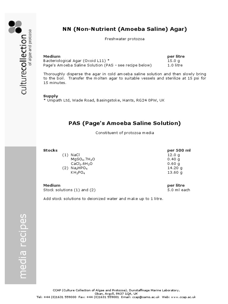 Non-Nutrient Agar Preparation Guide | PDF