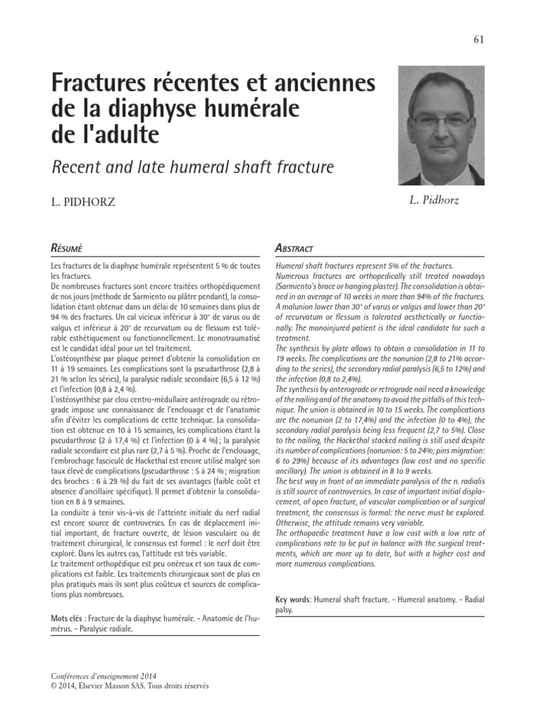 Fractures Récentes Et Anciennes de La Diaphyse Humérale 2014 | PDF | Os ...