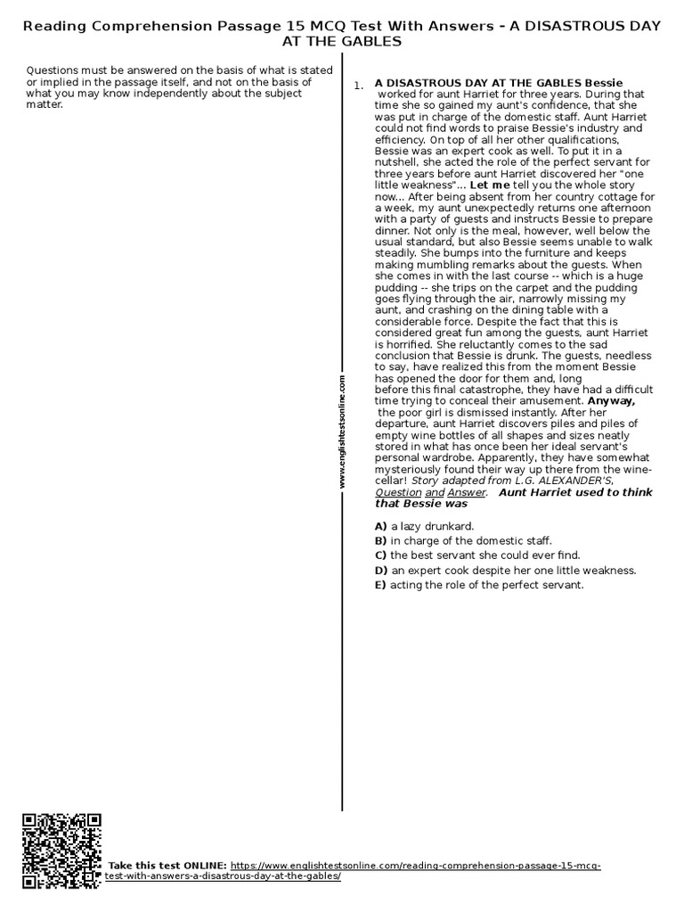 585 Reading Comprehension Passage 15 MCQ Test With Answers A Disastrous ...