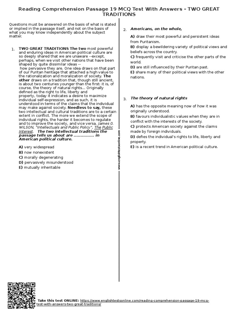 589 Reading Comprehension Passage 19 MCQ Test With Answers Two Great ...