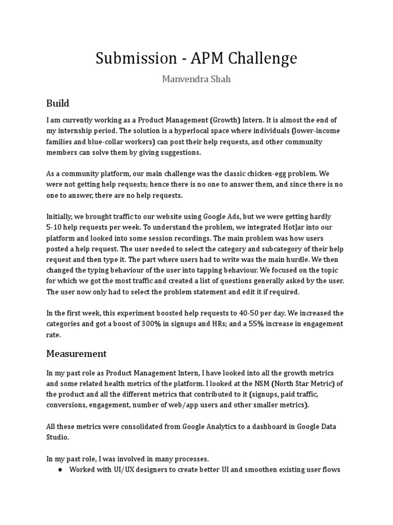 Manvendra Shah - Submission - APM Challenge | PDF | Analytics | Cyberspace