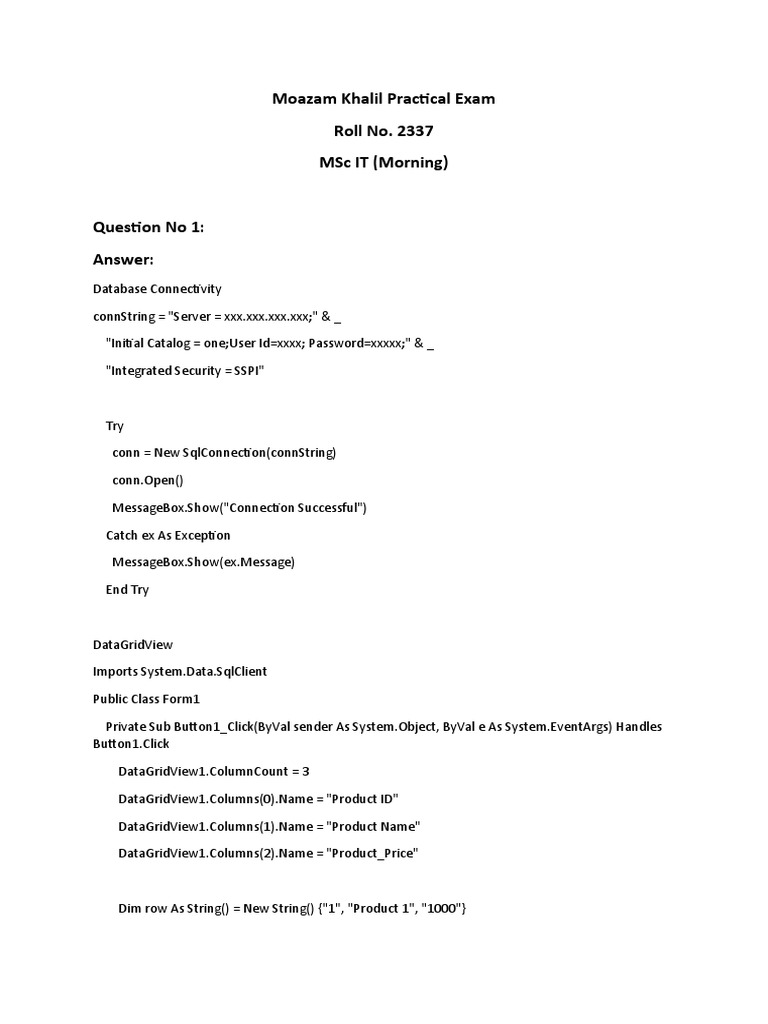 Moazam Khalil 2337 Practical Exam | PDF | Software Engineering | Computer Data