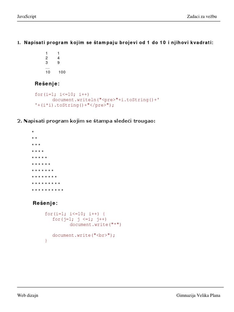 Zadaci Iz JavaScript | PDF