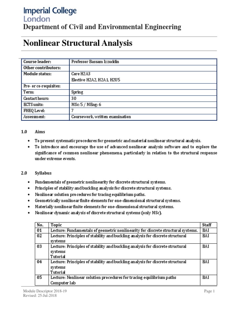 Nonlinear Structural Analysis: Department of Civil and Environmental ...