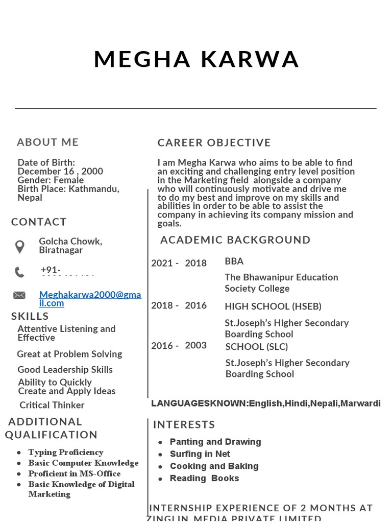 Megha Karwa CV | PDF