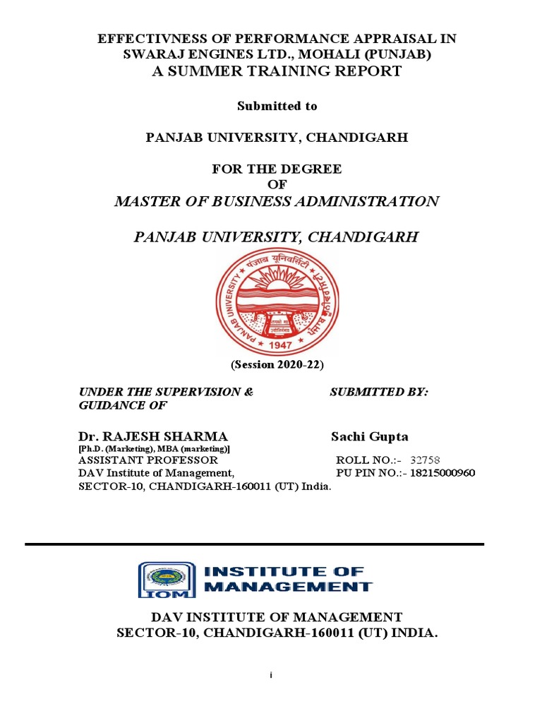 Summer Training Report Front Pages | PDF | Performance Appraisal ...
