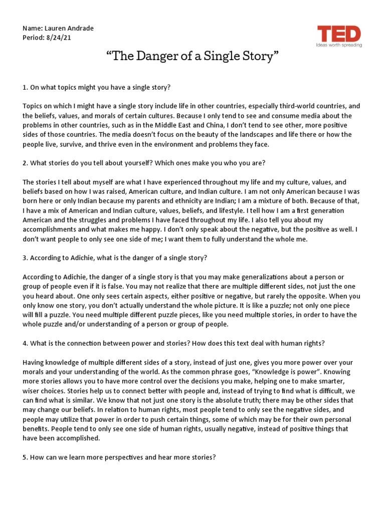 The Danger of A Single Story - Ib Ela 11 | PDF | Truth | Knowledge