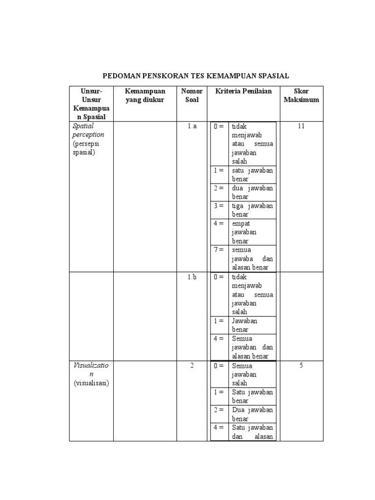 Pedoman Penskoring Tes Kemampuan Spasial | PDF