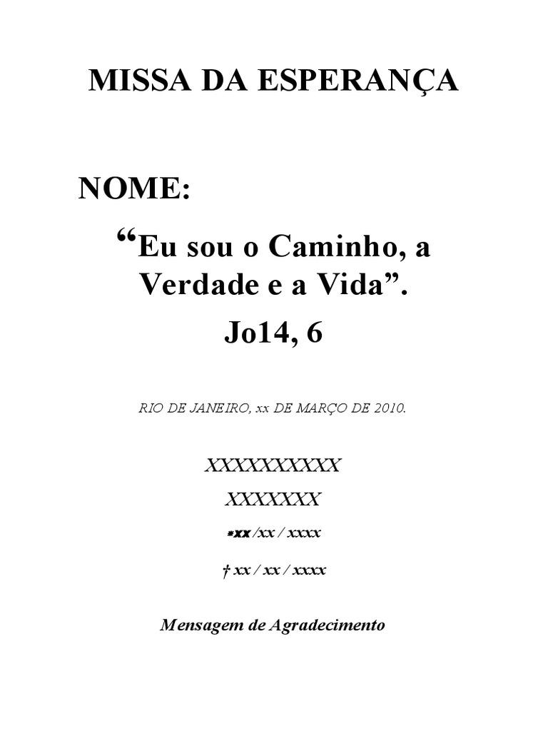 Missa Da Esperança | PDF | Eucaristia | Jesus Missa Da Esperança | PDF | Eucaristia | Jesus
