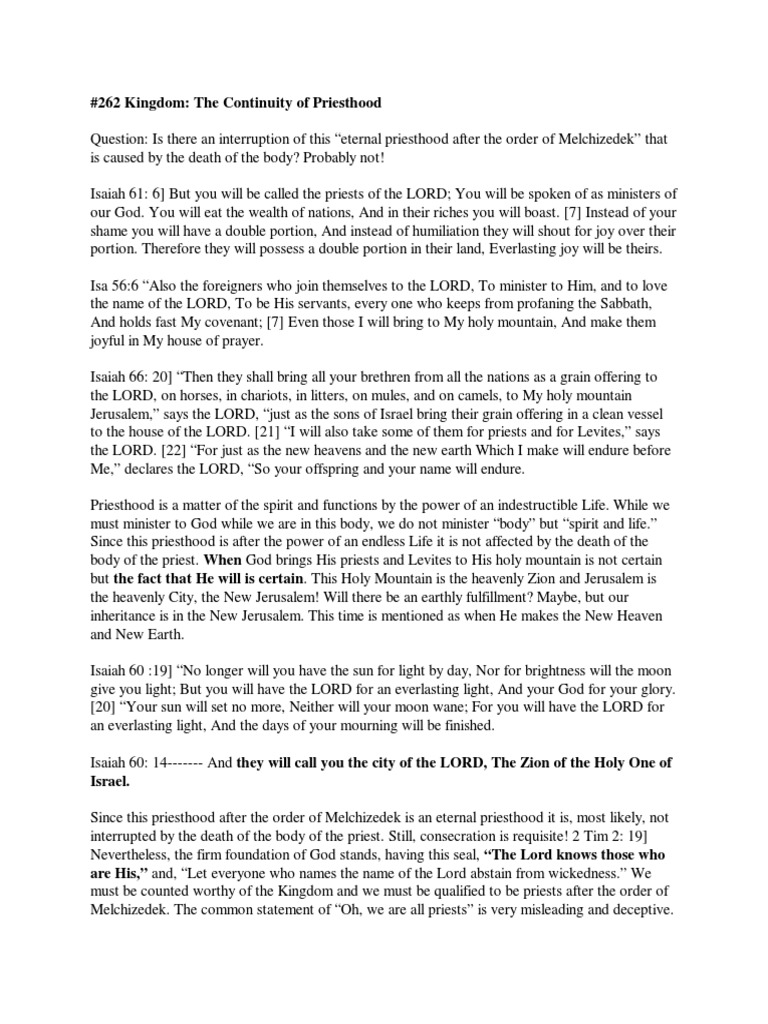 Kingdom Continuity of Priesthood | PDF | Priest | Jesus
