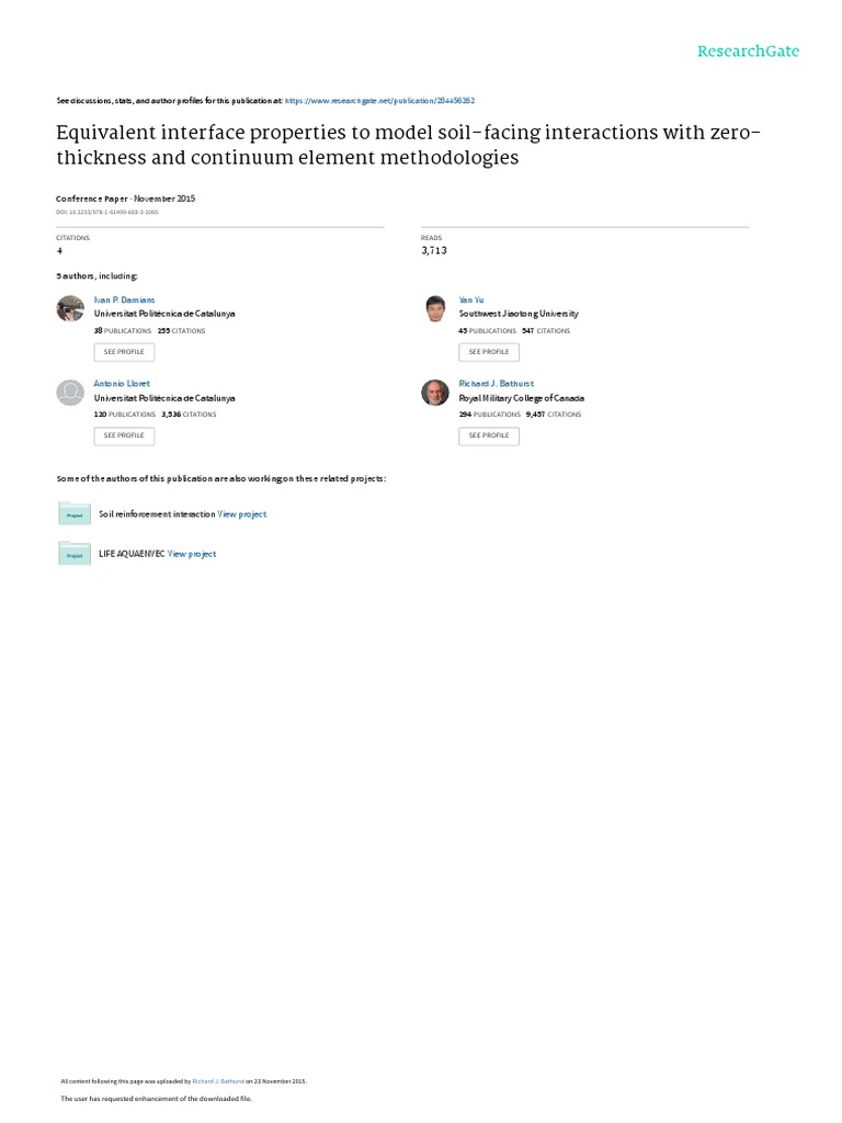 Equivalent Interface Properties To Model Soil-Facing Interactions With Zero-Thickness and ...
