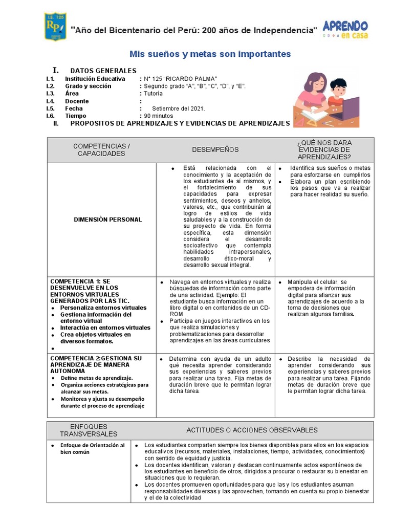 Tutoria-Mis Sueños y Metas Son Importantes | PDF | Aprendizaje | Cognición