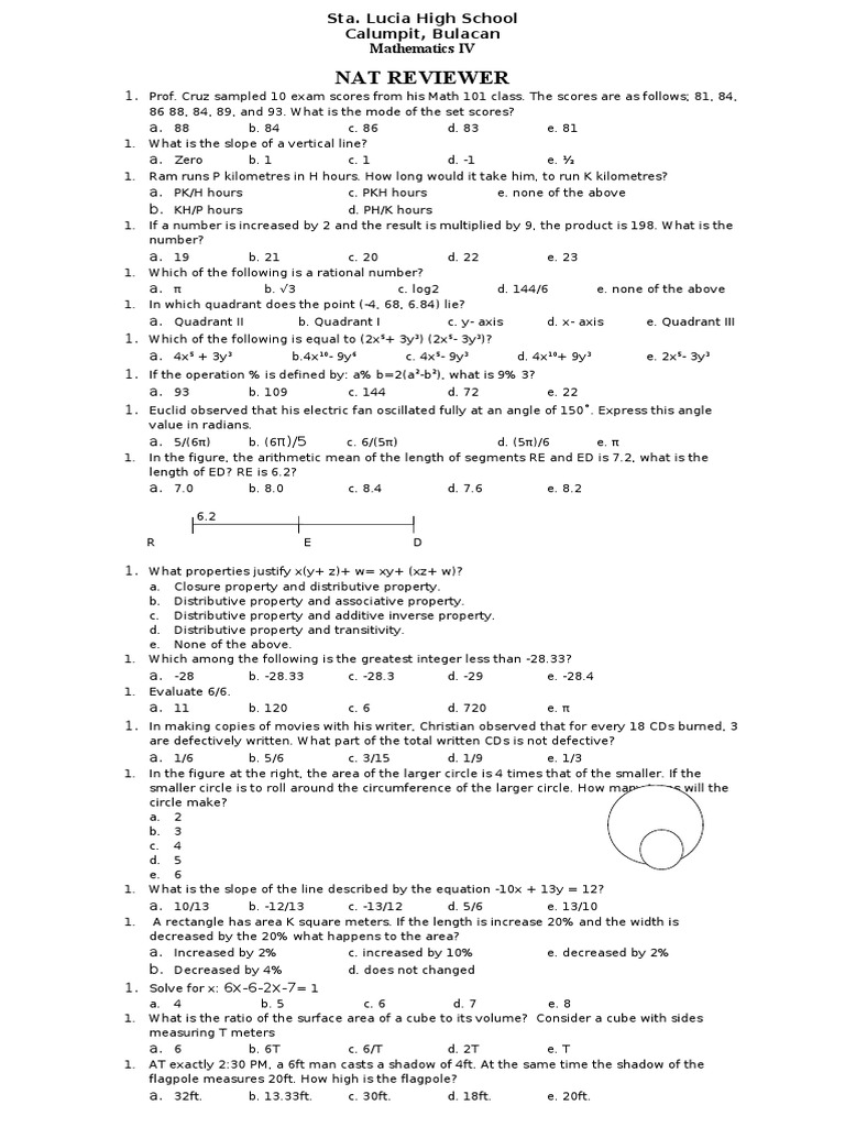 Grade 6 Math NAT Reviewer with Answers | PDF | Area | Geometry
