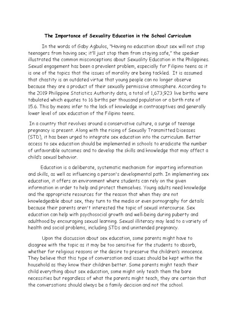 Argumentative Essay Pdf Sex Education Adolescence