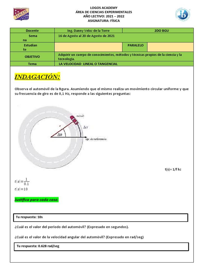 Ada4 - Física - Velocidad Tangencial | PDF | Frecuencia | Velocidad